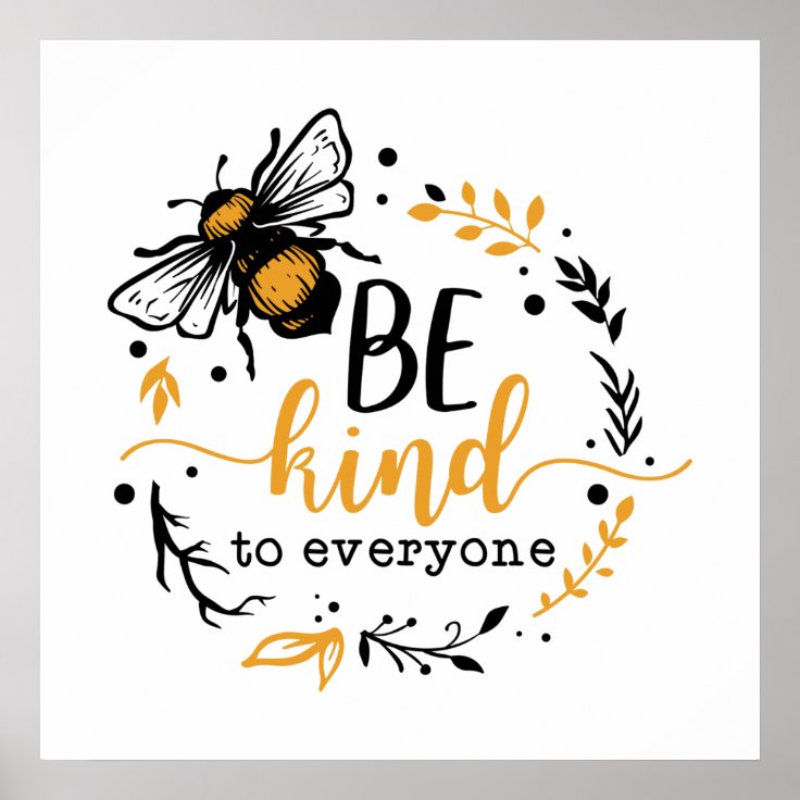 bee kind word art poster | Zazzle