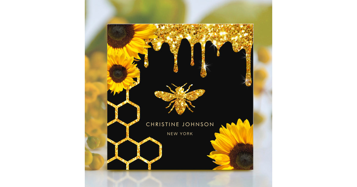 bee logo and sunflowers square business card | Zazzle