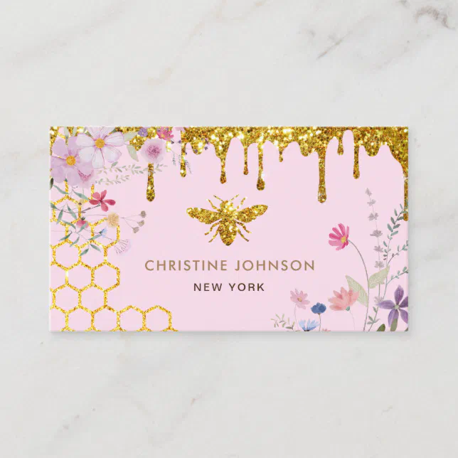 bee logo and wildflowers business card | Zazzle
