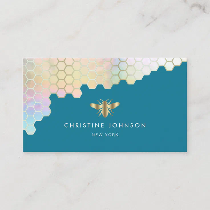 bee logo on mosaic blue background business card | Zazzle