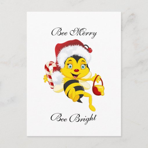 Bee Merry Christmas Cartoon Postcard | Zazzle