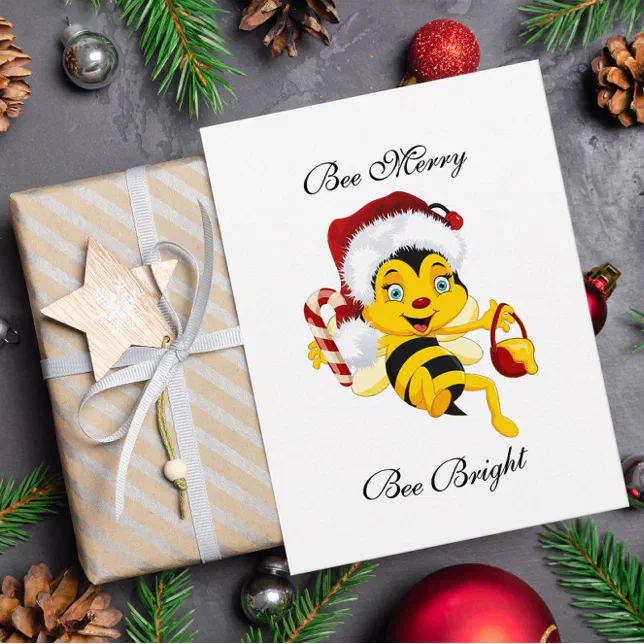 Bee Merry Christmas Cartoon Postcard | Zazzle