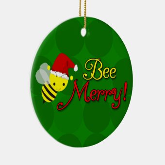 Bee Merry, Cute Bumblebee Holiday Ceramic Ornament | Zazzle
