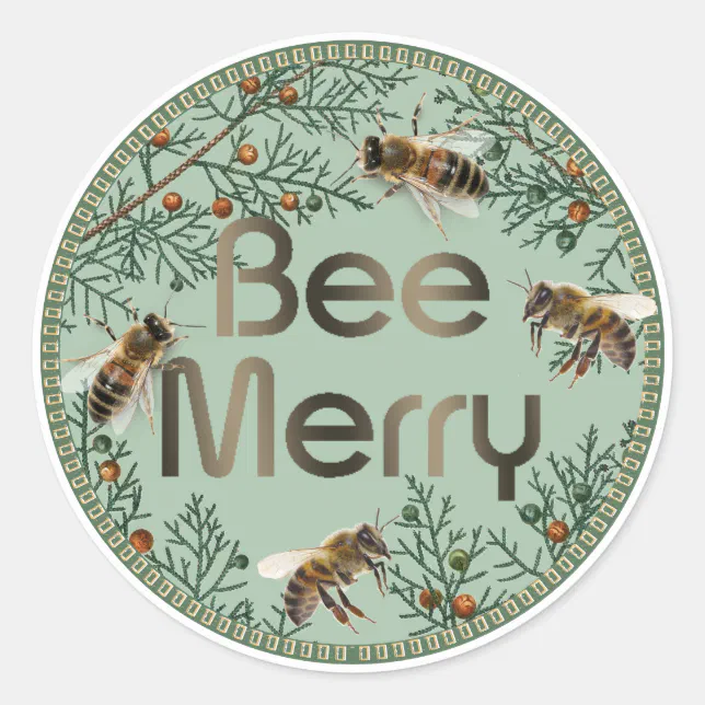 Bee Merry Honeybee Holiday Sticker | Zazzle