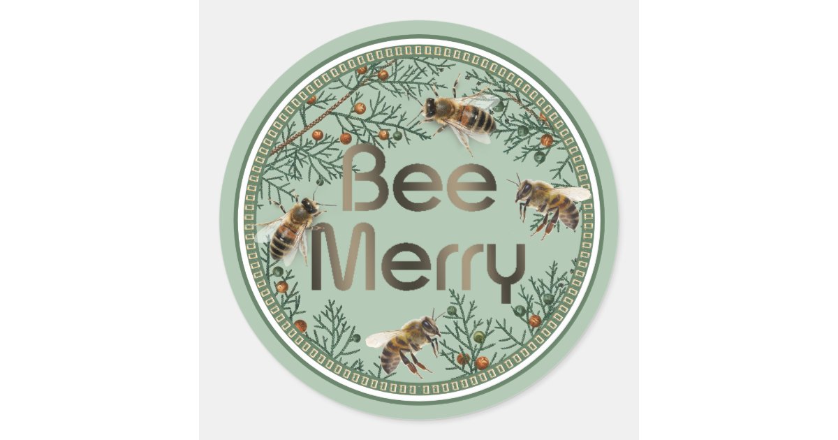 Bee Merry Honeybee Holiday Sticker | Zazzle