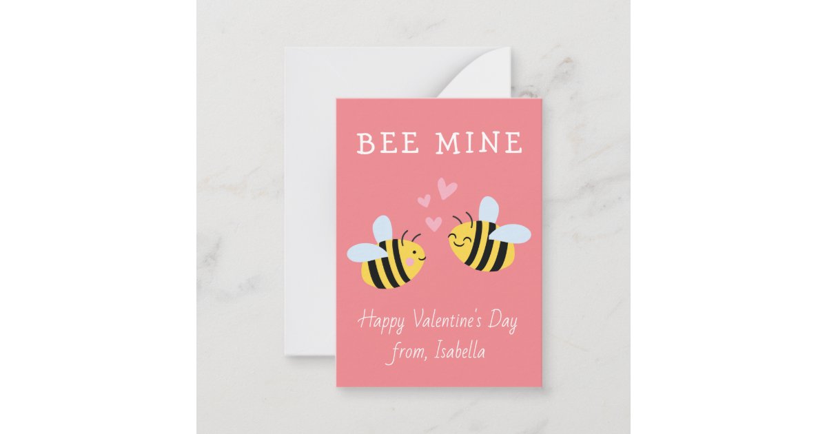 BEE MINE Classroom valentine Pink Note Card | Zazzle
