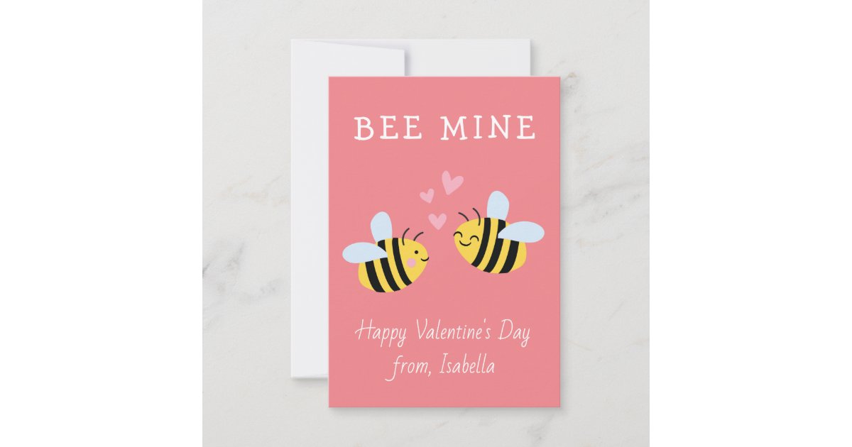 BEE MINE Classroom valentine Pink Note Card | Zazzle