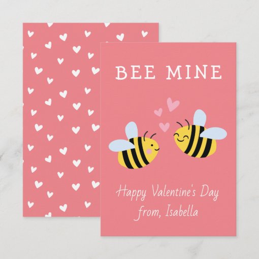 BEE MINE Classroom valentine Pink Note Card | Zazzle