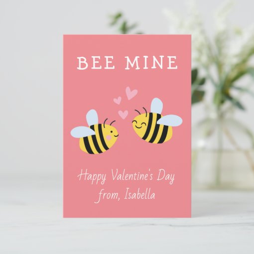 BEE MINE Classroom valentine Pink Note Card | Zazzle