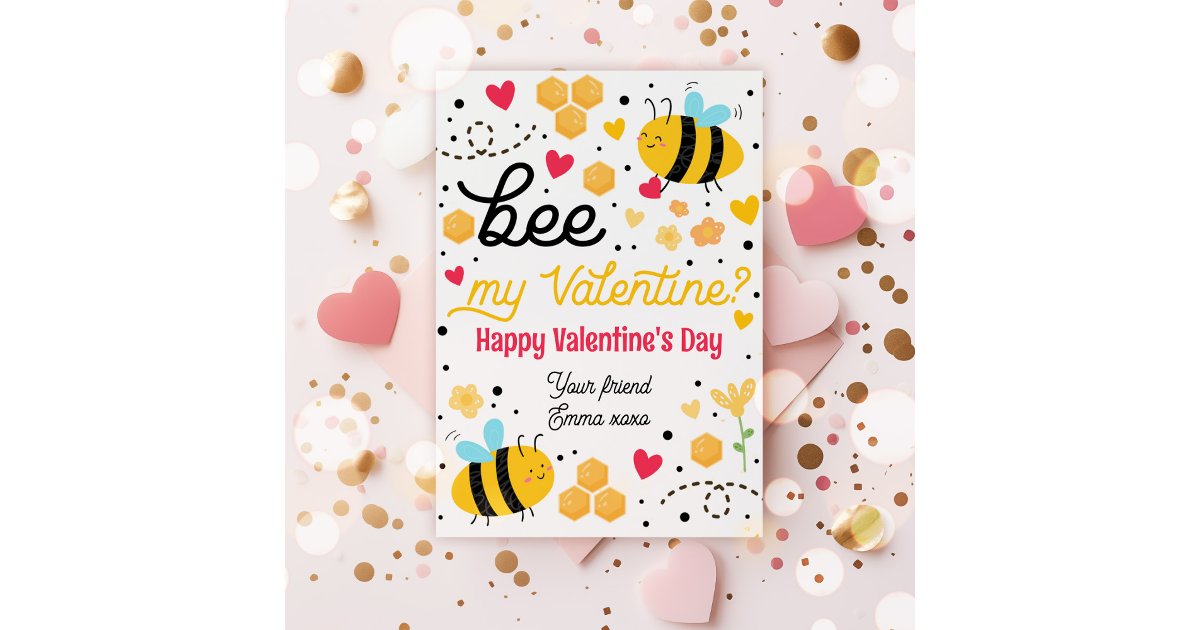 Bee My Valentine Cute Bee Valentine Classroom Card | Zazzle