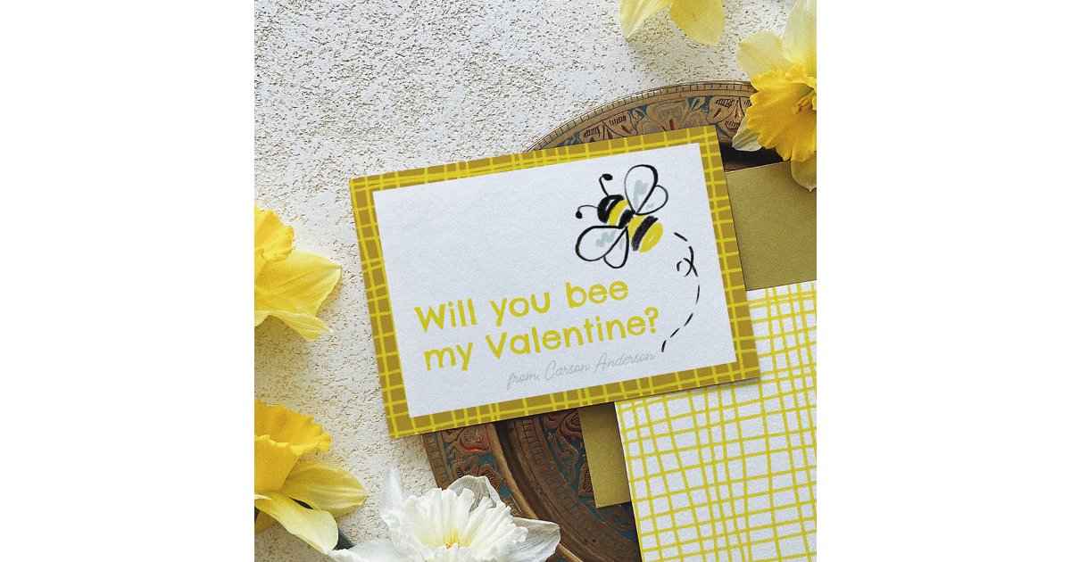 Bee My Valentine Illustrated Classroom Valentine Note Card | Zazzle