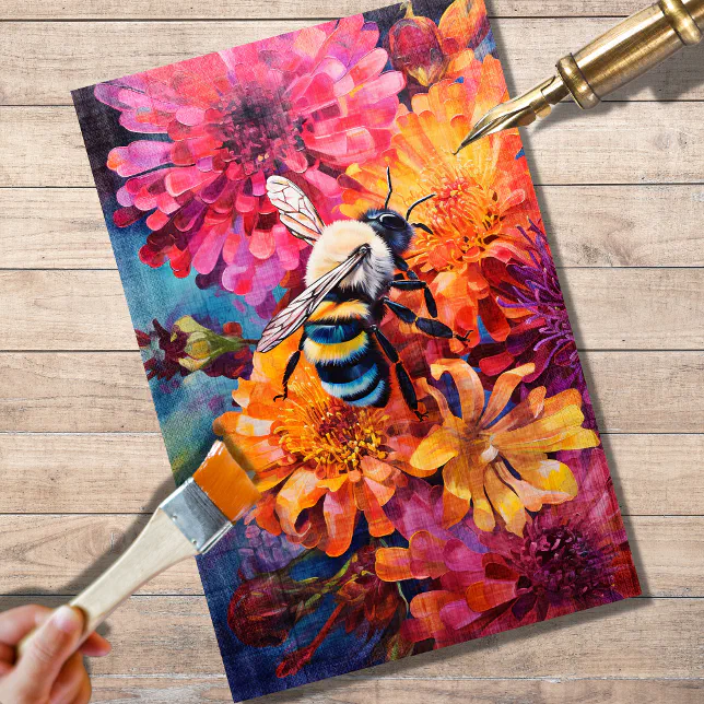 Bee on Vibrant Flowers Decoupage Tissue Paper | Zazzle