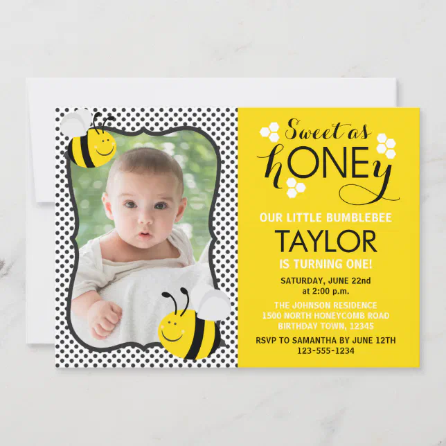 Bee Photo First Birthday Invitation | Zazzle