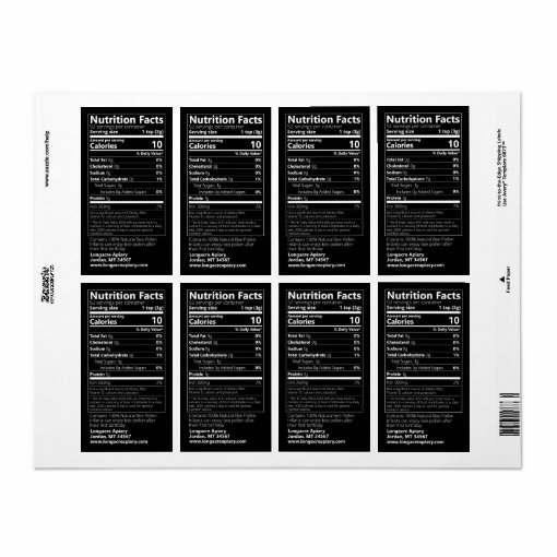 Bee Pollen Nutrition Facts Black Product Label | Zazzle