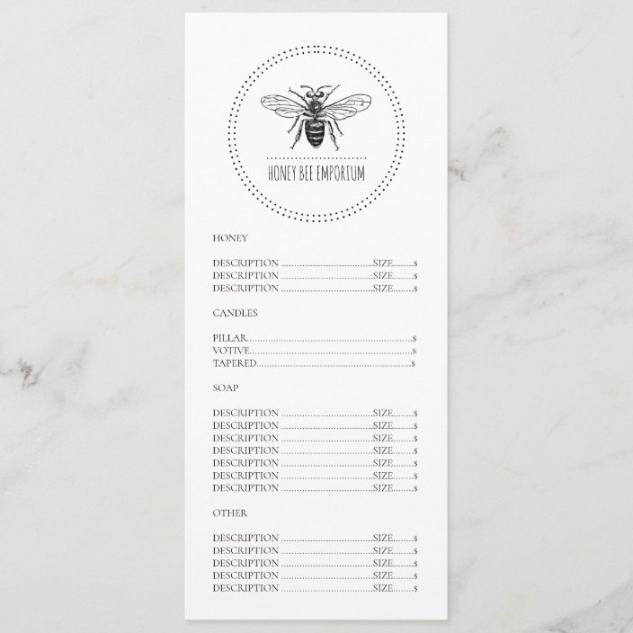 Bee Products Business Menu | Zazzle.com