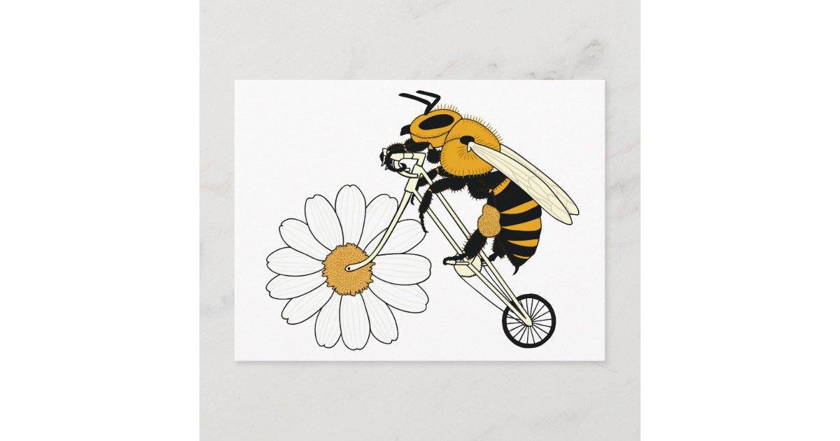 Bee Riding Bike With Flower Wheel Postcard | Zazzle