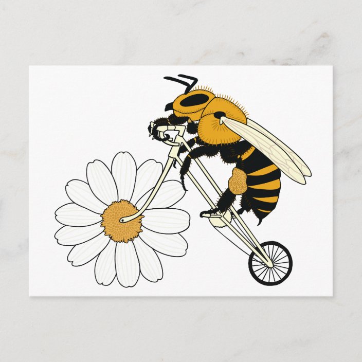 Bee Riding Bike With Flower Wheel Postcard | Zazzle.com