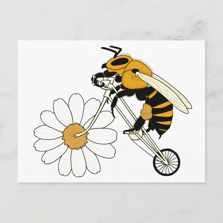 Bee Riding Bike With Flower Wheel Postcard | Zazzle