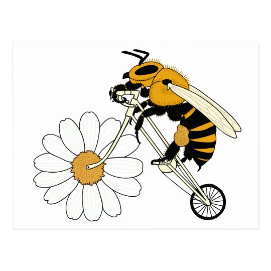 Bee Riding Bike With Flower Wheel Postcard | Zazzle.com