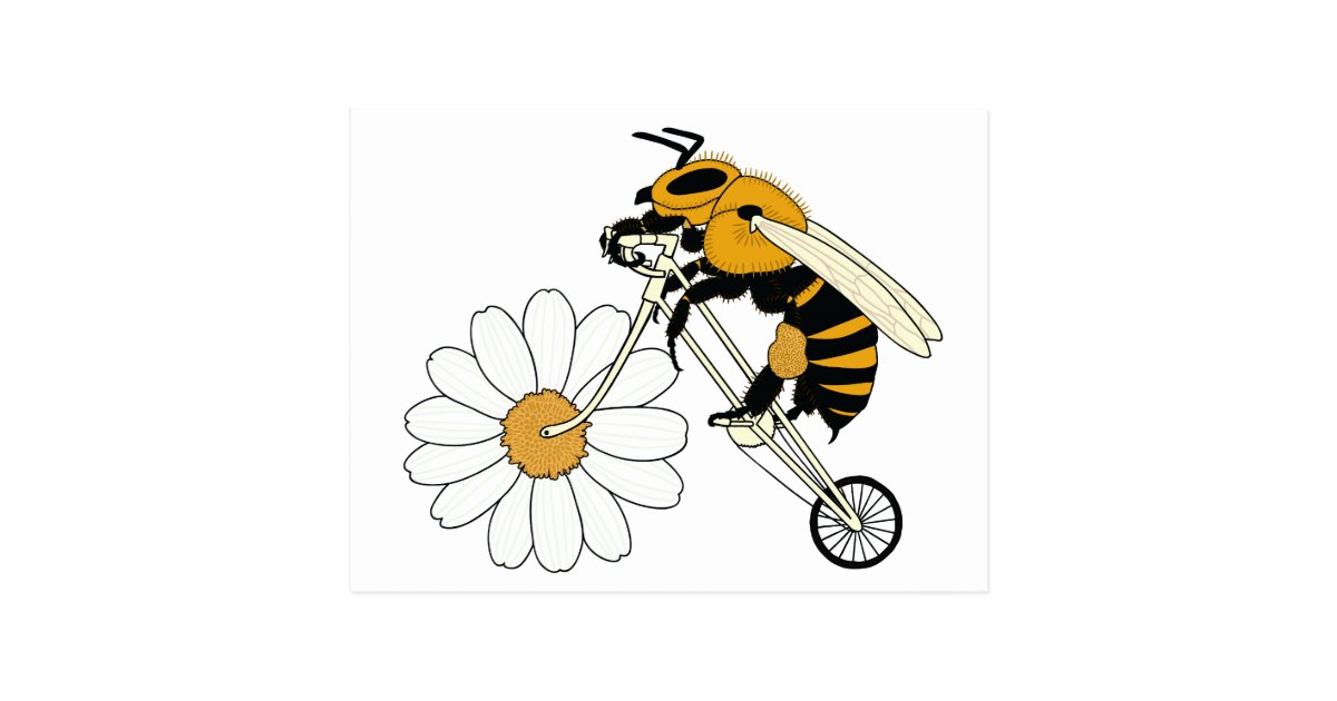 Bee Riding Bike With Flower Wheel Postcard | Zazzle.com