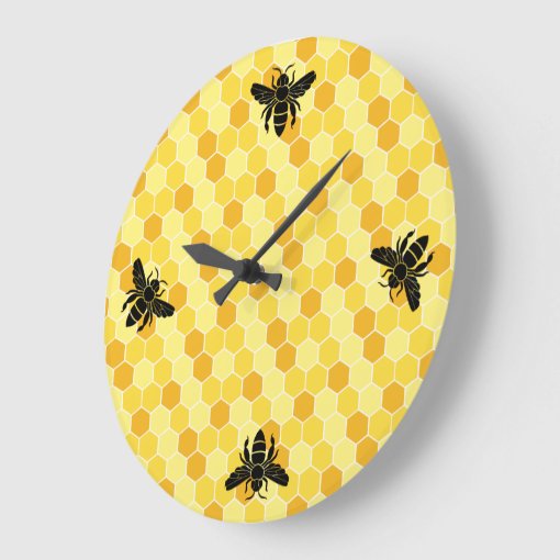Bee Still My Heart Honey Bee Beehive Damask Large Clock | Zazzle