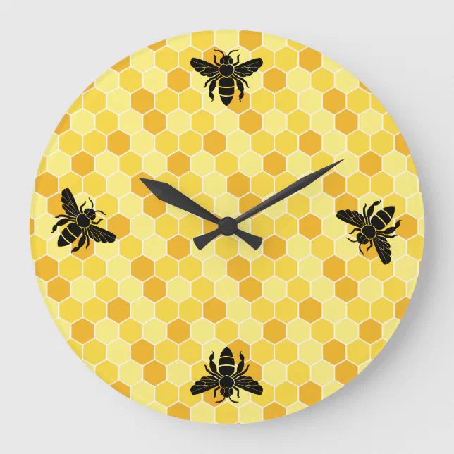 Bee Still My Heart Honey Bee Beehive Damask Large Clock | Zazzle