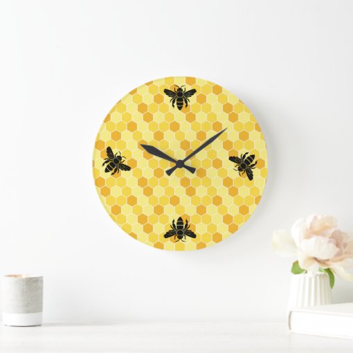 Bee Still My Heart Honey Bee Beehive Damask Large Clock | Zazzle