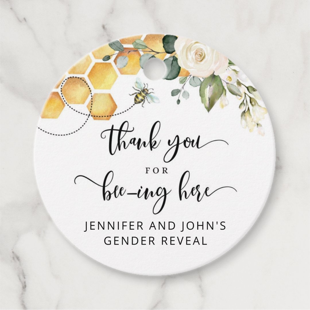 Bee thank you for beeing here favor tags | Zazzle