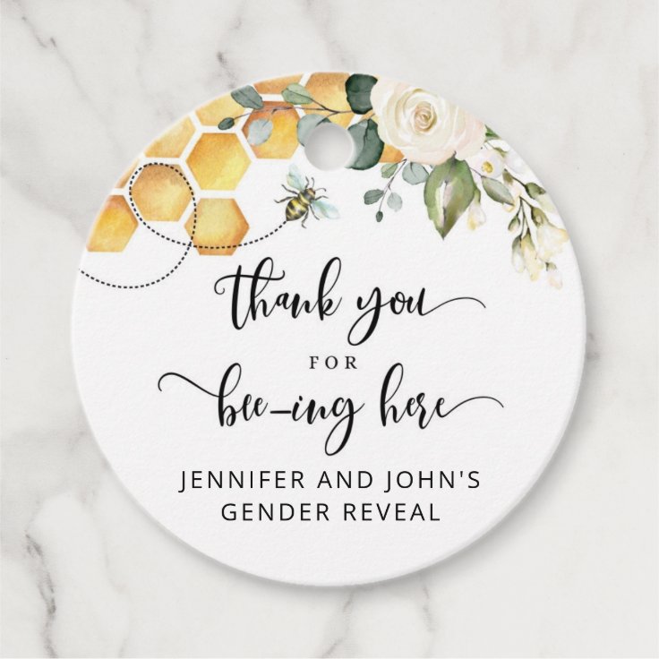 Bee thank you for beeing here favor tags | Zazzle