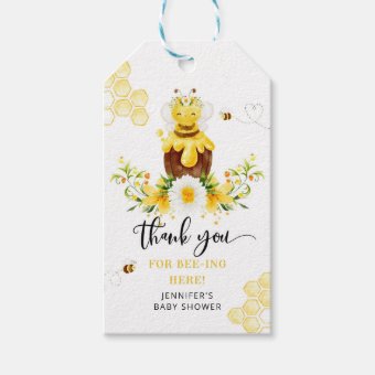 Bee thank you for beeing here gift tags | Zazzle