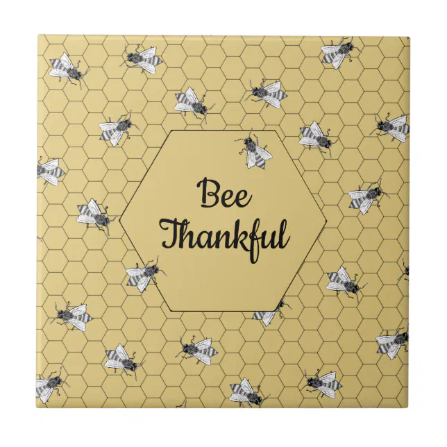 Bee Thankful Quote Light Amber Honeycomb Ceramic Tile | Zazzle