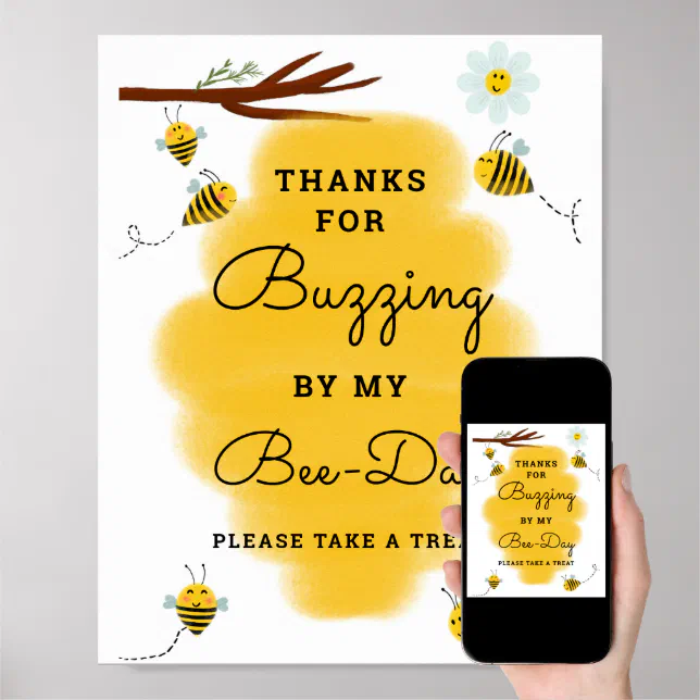 Bee Theme Birthday Party Favor Sign | Bee-Day | Zazzle