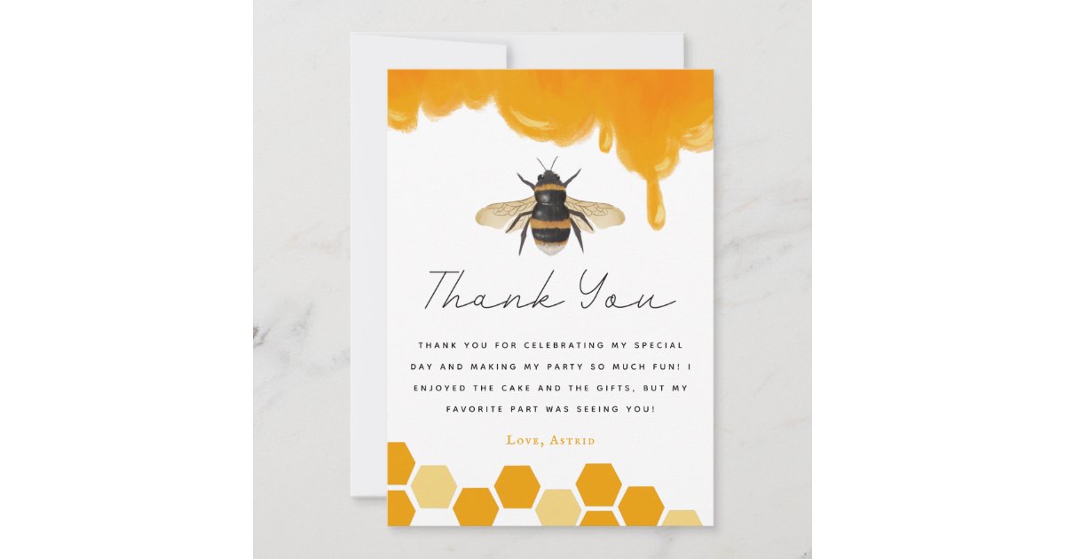 Bee Theme Birthday Party Yellow Thank You Card | Zazzle