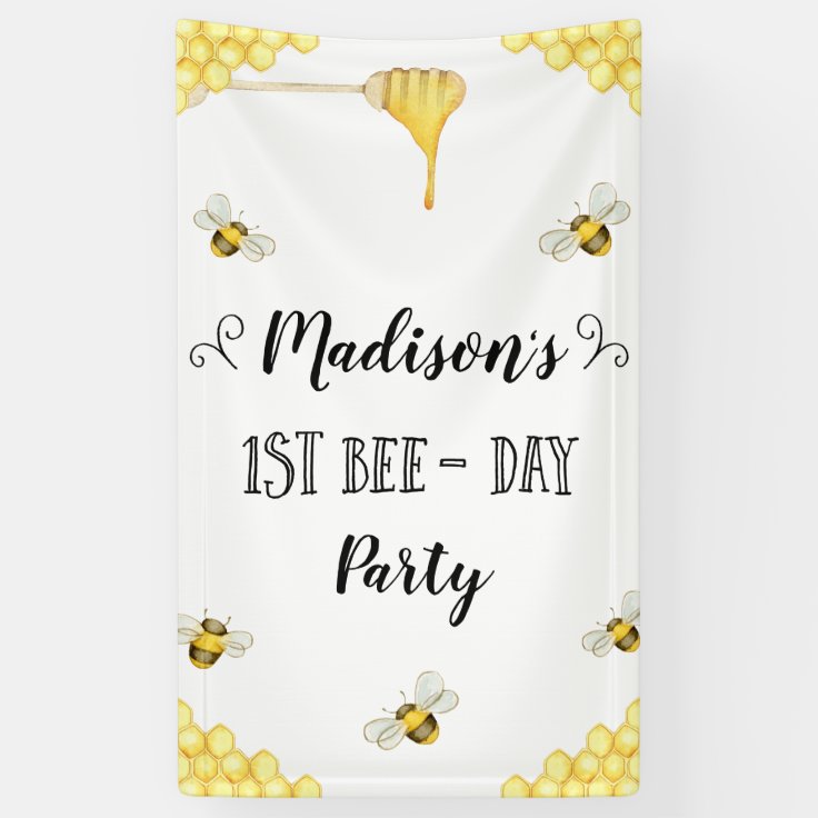 Bee Themed First Bee-Day Birthday Banner | Zazzle