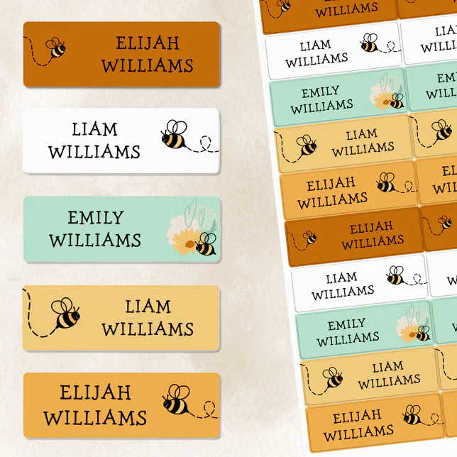 Bee Themed Honey and Green Kids Waterproof Kids' Labels | Zazzle