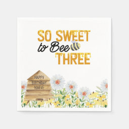 Bee Themed Sweet to Bee Three 3rd Birthday Party Napkins | Zazzle