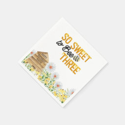 Bee Themed Sweet to Bee Three 3rd Birthday Party Napkins | Zazzle