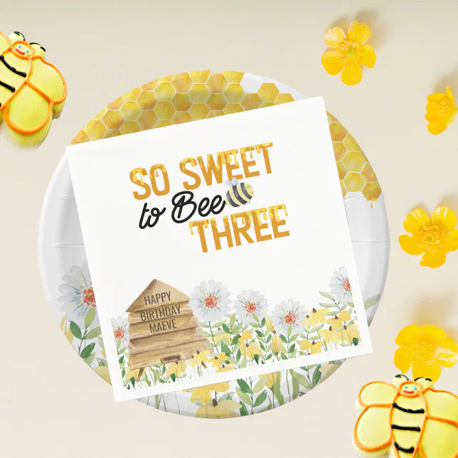 Bee Themed Sweet to Bee Three 3rd Birthday Party Napkins | Zazzle