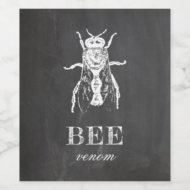 Bee venom. Chalkboard Halloween party. Insect Wine Label | Zazzle