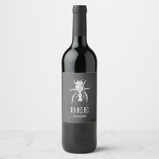 Bee venom. Chalkboard Halloween party. Insect Wine Label | Zazzle