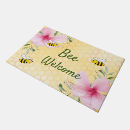 Bee Welcome bumble bees yellow honeycomb Doormat | Zazzle