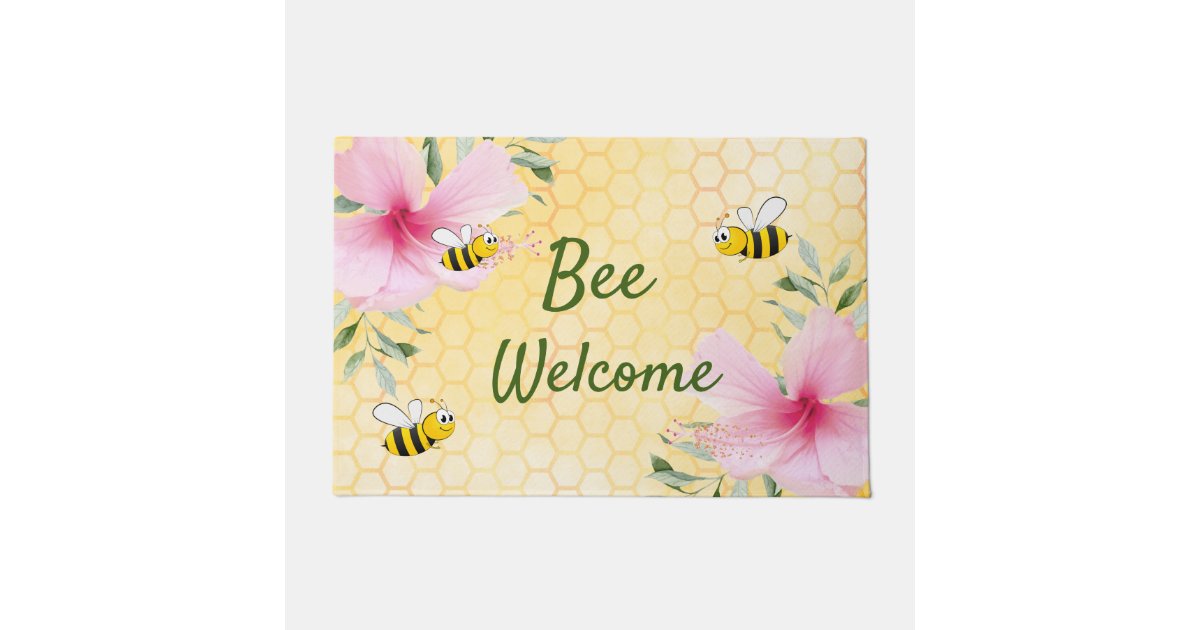 Bee Welcome bumble bees yellow honeycomb Doormat | Zazzle