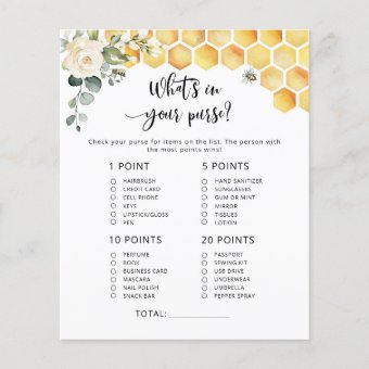 Bee What's in your purse baby shower game | Zazzle