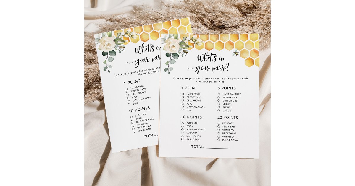 Bee What's in your purse baby shower game | Zazzle