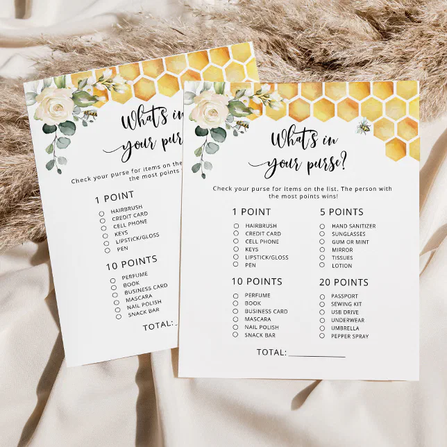Bee What's in your purse baby shower game | Zazzle