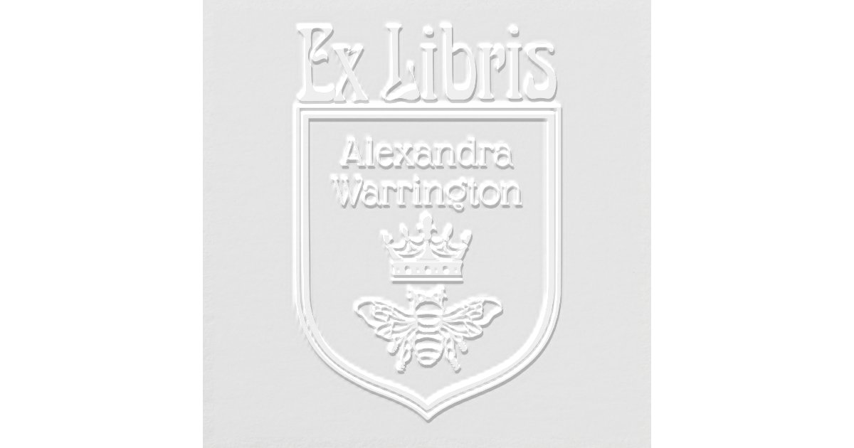 Bee with Crown Crest Emblem Ex Libris Book Name Embosser | Zazzle