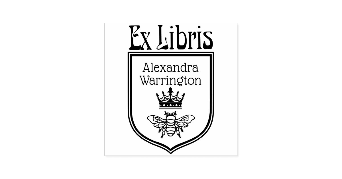 Bee with Crown Crest Emblem Ex Libris Book Name Self-inking Stamp | Zazzle