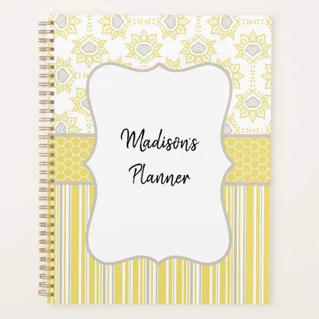 Bee Yellow and Grey Custom Planner | Zazzle