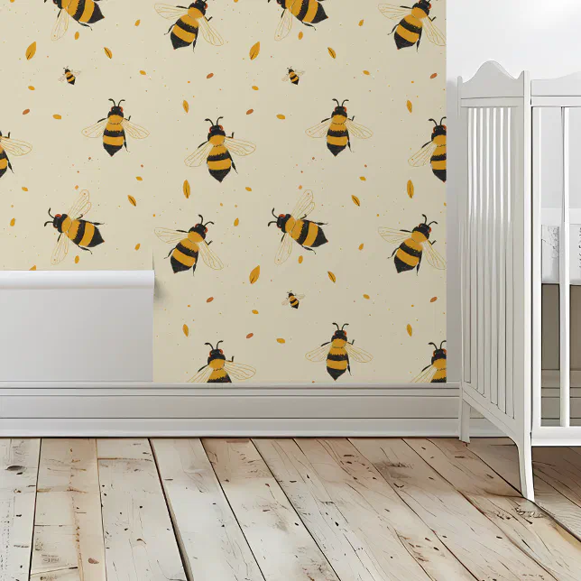 Bee Yellow Bumblebee Child's Room Nursery Wallpaper | Zazzle