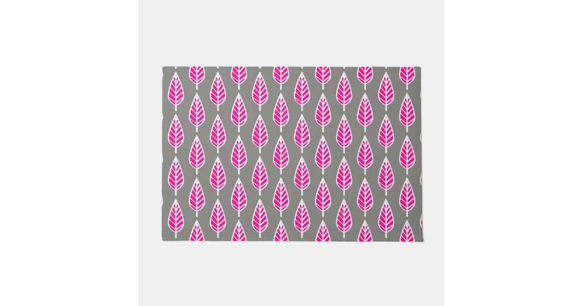 Beech Leaf Pattern, Fuchsia Pink and Silver Gray Doormat | Zazzle